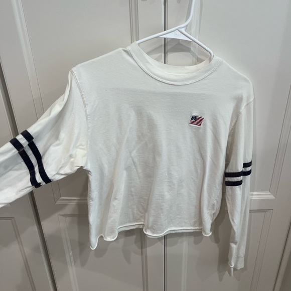 Mighty Fine | Tops | Cropped White Long Sleeve With Blue Stripes On ...